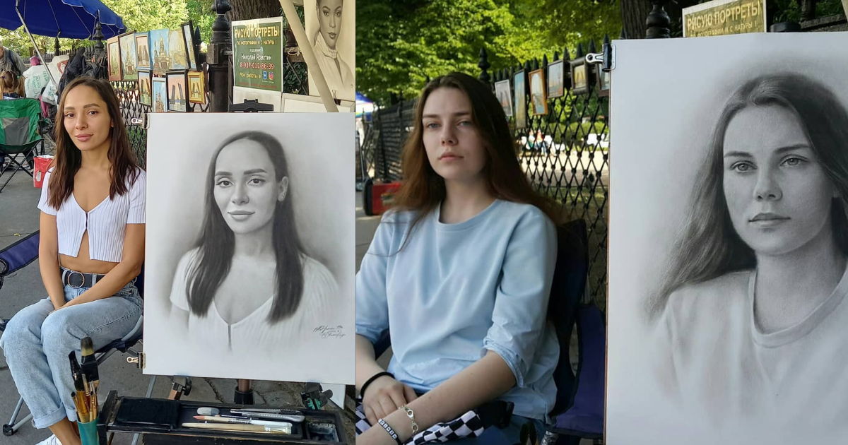 This Russian artist creates live portraits in the streets(15 pics)